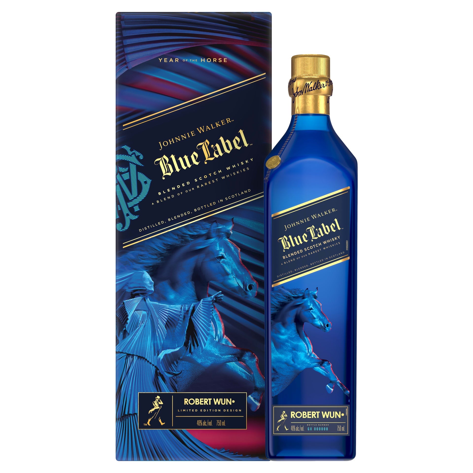 JOHNNIE WALKER BLUE LABEL SCOTCH BLENDED LIMITED LUNAR YEAR OF THE HOR ...